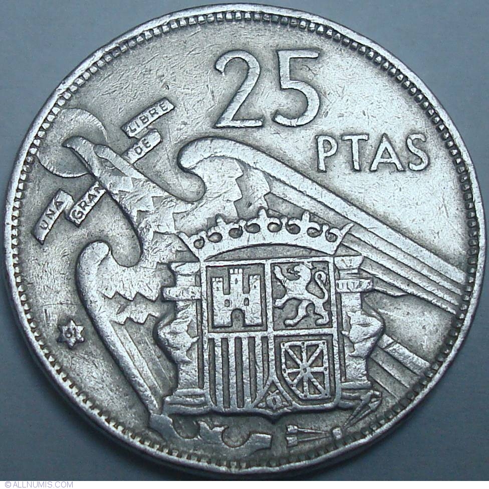 25 Pesetas 1957 61 Francisco Franco 1956 1975 Spain Coin 31832 25 Pesetas 1957 61 Francisco Franco 1956 1975 Spain Coin 31832