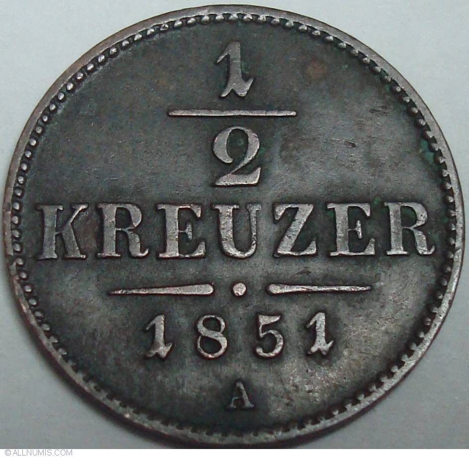 1 2 Kreuzer 1851 A Franz Joseph I 1848 1916 Austria Coin 26314 1 2 Kreuzer 1851 A Franz Joseph I 1848 1916 Austria Coin 26314