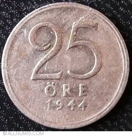 25 Ore 1944, Gustaf V (1907-1950) - Sweden - Coin - 32681