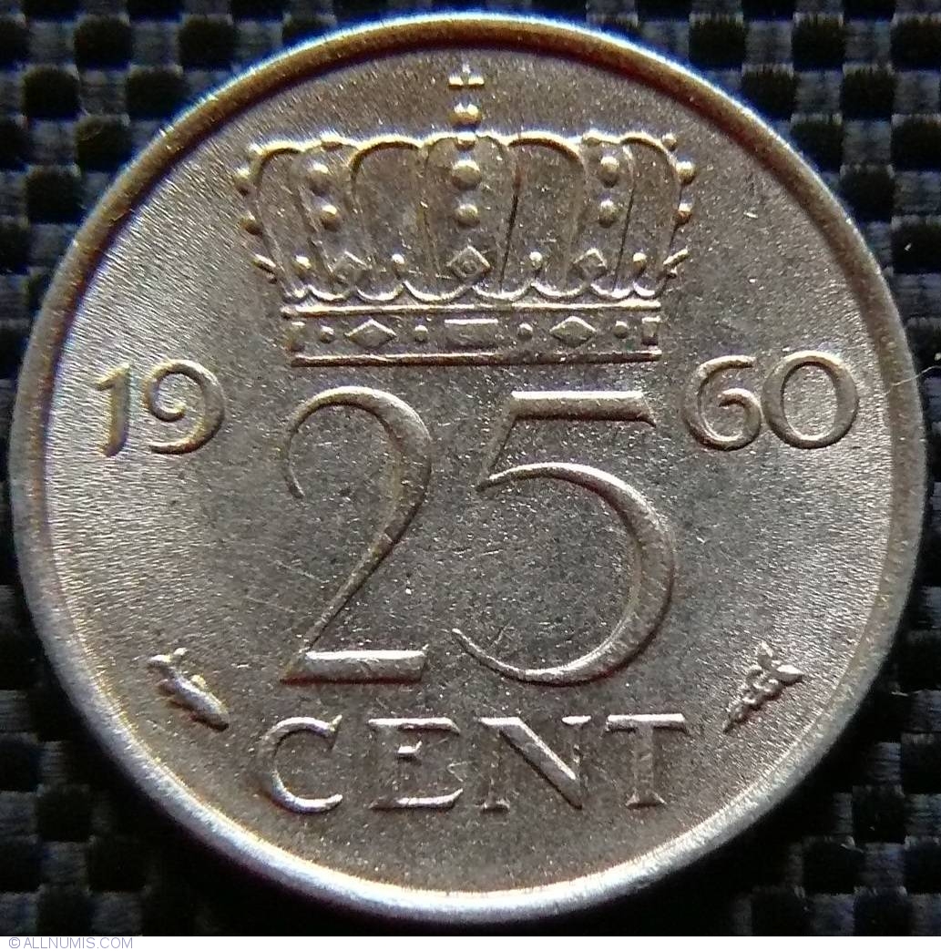 25 Cent 1960 Juliana 1948 1960 Netherlands Coin 22852 25 Cent 1960 Juliana 1948 1960 Netherlands Coin 22852