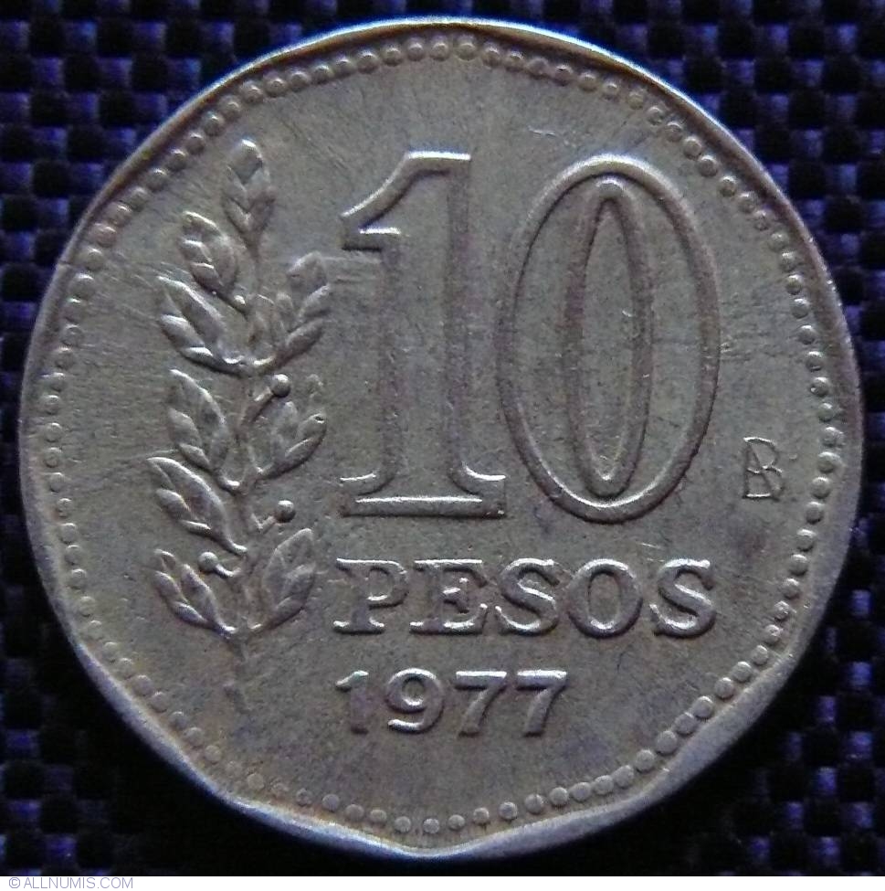 10 Pesos 1977 Republic 1970 1979 Argentina Coin 25070 10 Pesos 1977 Republic 1970 1979 Argentina Coin 25070
