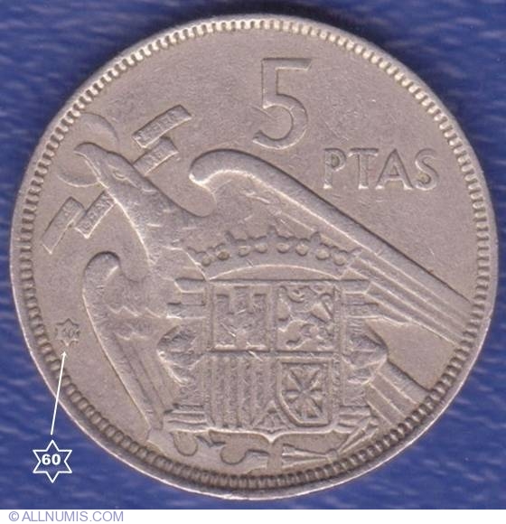 5 Pesetas 1957 60 Francisco Franco 1956 1975 Spain Coin 10737 5 Pesetas 1957 60 Francisco Franco 1956 1975 Spain Coin 10737