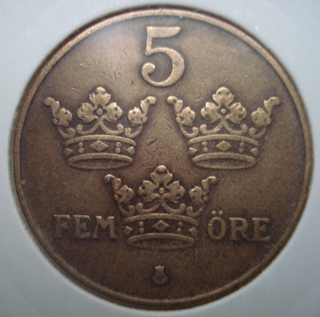 5 Ore 1935 Gustaf V 1907 1950 Sweden Coin 32435