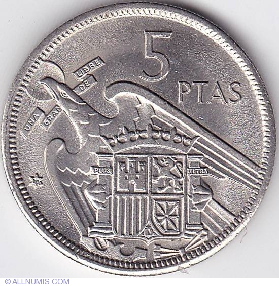 5 Pesetas 1957 70 Francisco Franco 1956 1975 Spain Coin 14578 5 Pesetas 1957 70 Francisco Franco 1956 1975 Spain Coin 14578